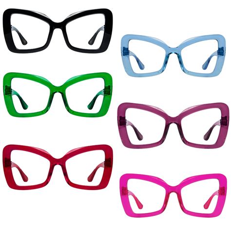 Oversized Reading Glasses Cat Eye Metalless Specs Women 6 Pack