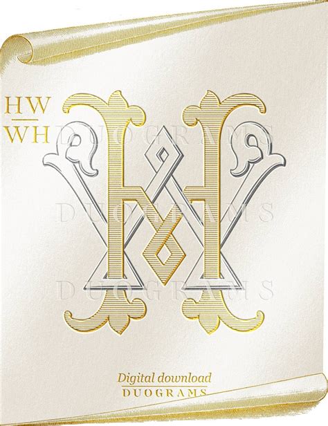 Vintage Monogram Design Hw Wh Monogram Wreath Svg Digital Download Etsy