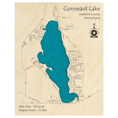 Conneaut Lake Pennsylvania 3d Custom Wood Map Lake Art Llc