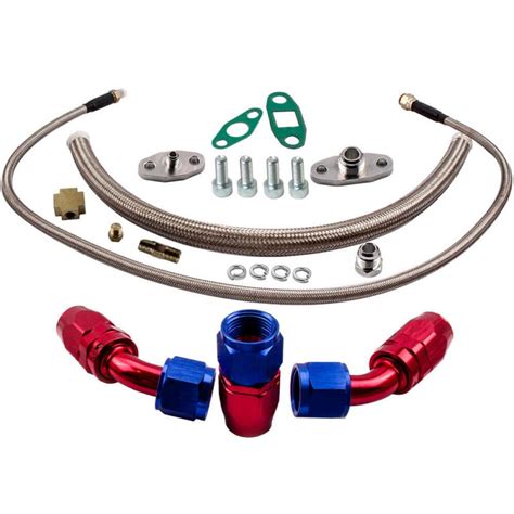 Universal An Hose Turbo Oil Feed Line And Return Kit Red Fittings T3