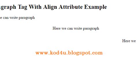html paragraph tag with align attribute example