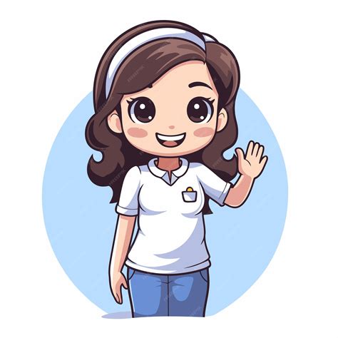 Chica Linda Agitando Su Mano Ilustración Vectorial En Estilo De Dibujos