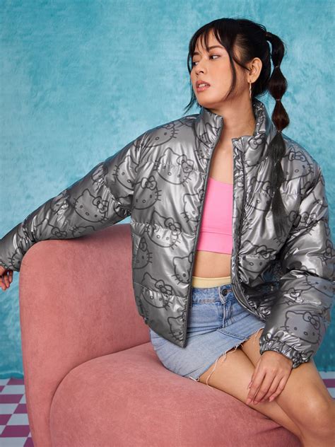 Buy Hello Kitty Silver Kitty Women Puffer Jackets Online