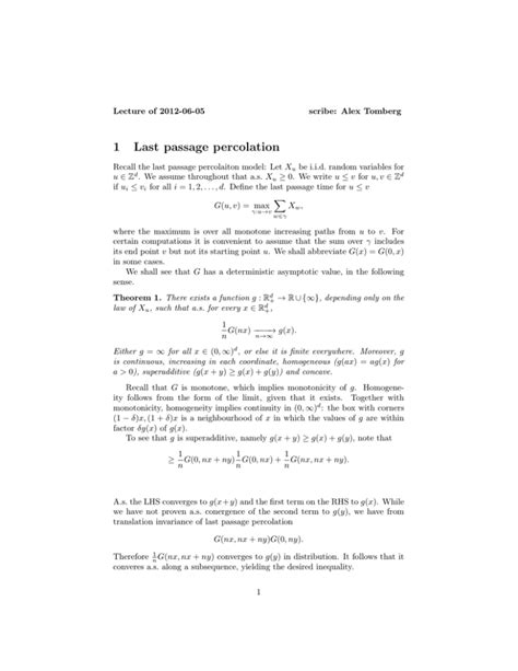 1 Last Passage Percolation