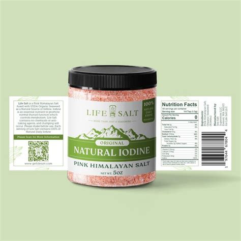 Designs Label For Natural Iodine Pink Himalayan Salt That Is Fused With Seaweed Product