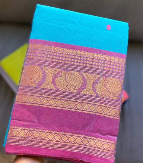 Firozi Blue Color With Majenta Border Chettinad Pure Cotton Zari