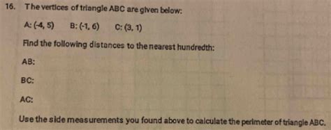 solved 16 the vertices of triangle abc are given below a 4 5 b