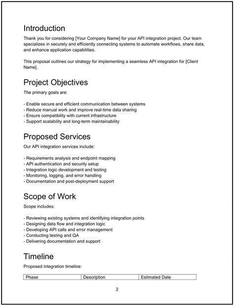 Api Integration Proposal Free Template