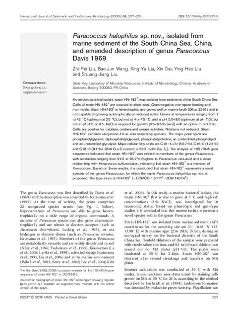 Pdf Paracoccus Halophilus Sp Nov Isolated From Marine Sediment Of