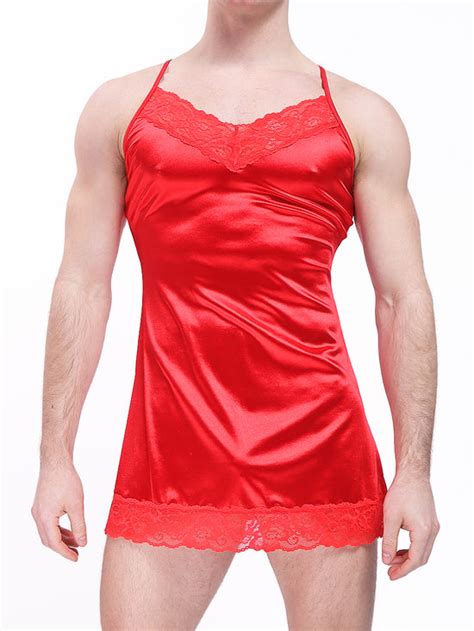 Mens Red Satin And Lace Nightie Satin Lingerie For Men Xdress