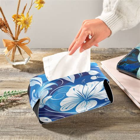Blue White Florals Leather Tissue Box Cover Rectangle Tissue Holder