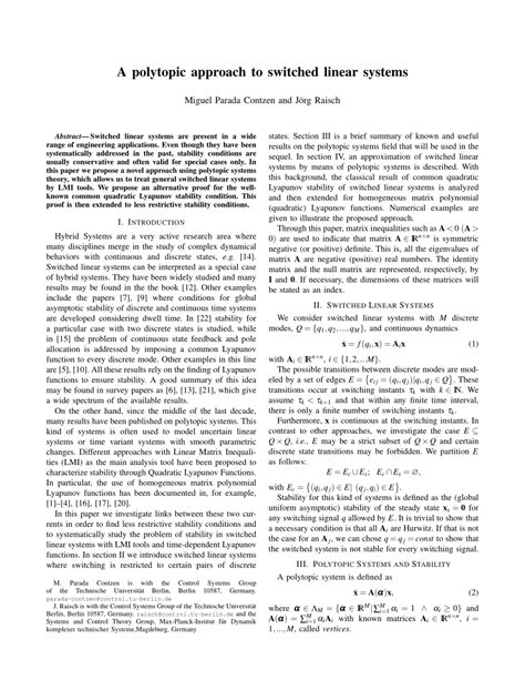 Pdf A Polytopic Approach To Switched Linear Systems