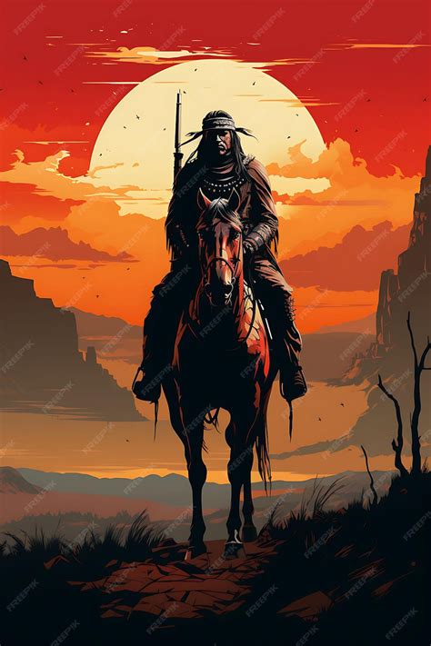 Premium Ai Image Tshirt Design Of Native American Apache Warrior With A Lance Mounted On A War