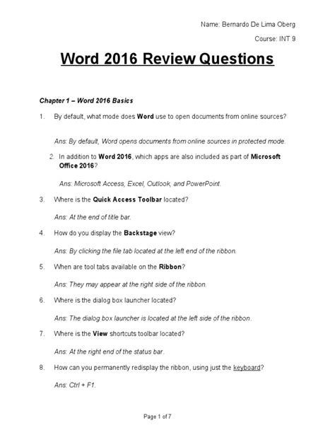 Word 2016 Review Questions Pdf