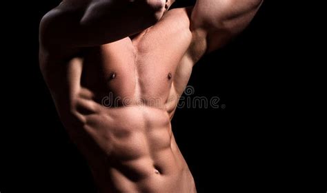 Hot Boy Guy With Body Handsome Muscular Man With Six Pack Abs Stock