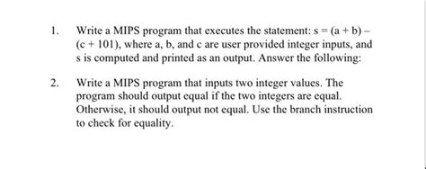 solved 1 write a mips program that executes the statement