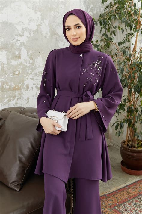 Rina Tunik Pantolon Takım Mor Vavinor