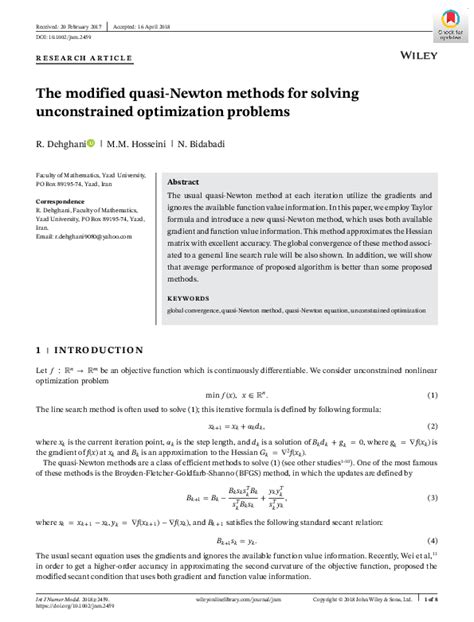 Pdf The Modified Quasi‐newton Methods For Solving Unconstrained