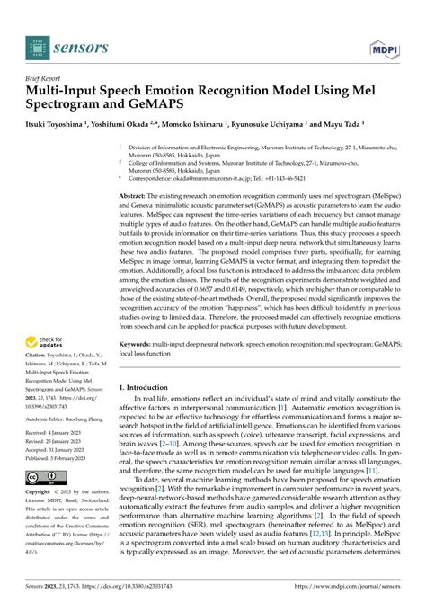 Pdf Multi Input Speech Emotion Recognition Model Using Mel Spectrogram And Gemaps