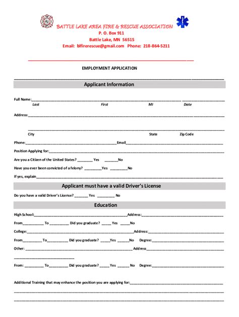 Fillable Online Application For Employment Firefighter Fax Email Print Pdffiller