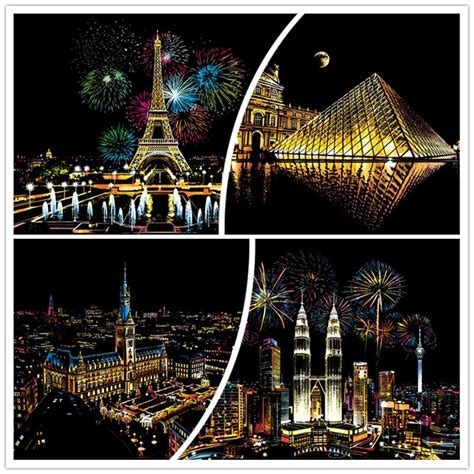 City Scratch Painting Drawing Paper Diy Art Craft Grandado