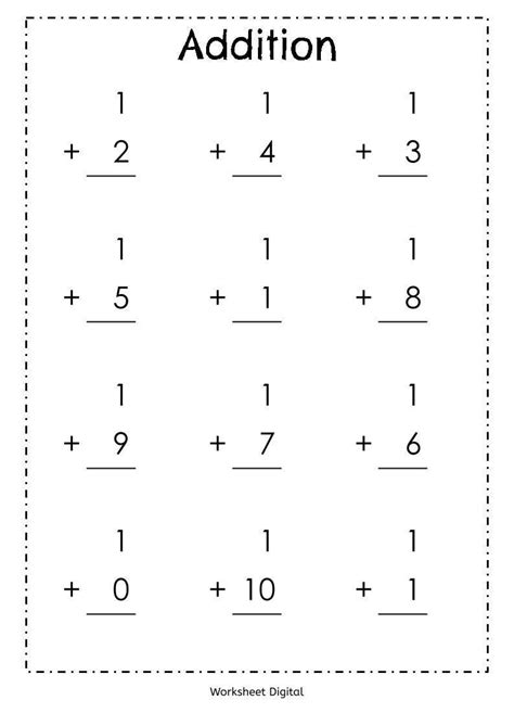 20 Printable Addition Worksheets Numbers 1 10 For Preschool Kindergarten 1st Grade Homeschool