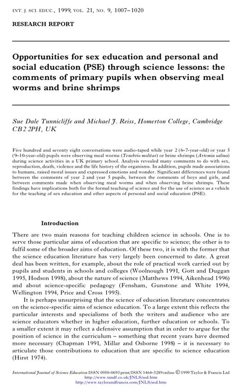 Pdf Opportunities For Sex Education And Personal And Social Education Pse Through Science