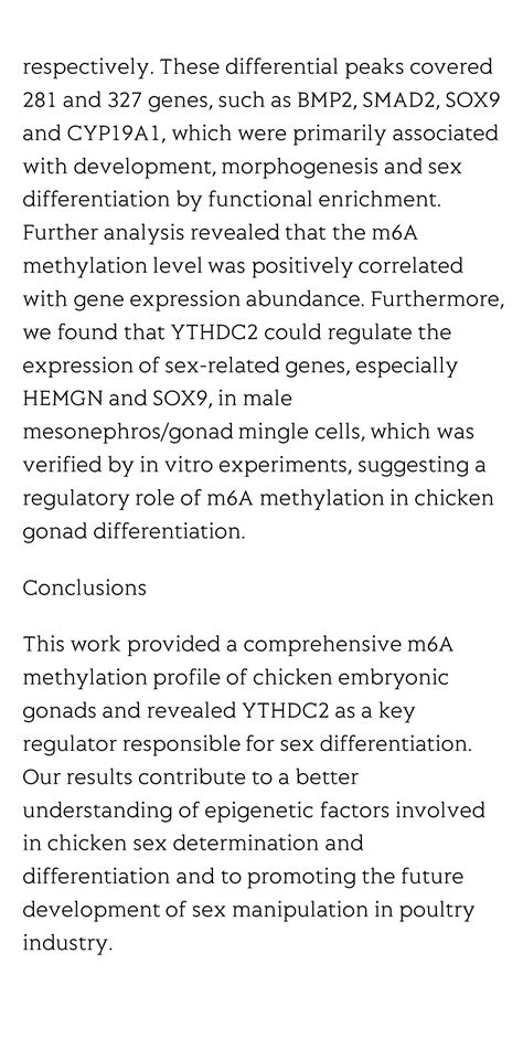 hot paper the m6a methylation regulates gonadal sex differentiation in chicken embryo