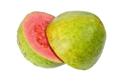 Pink Guava Two Halves Of Pink Guava Isolated On White Background