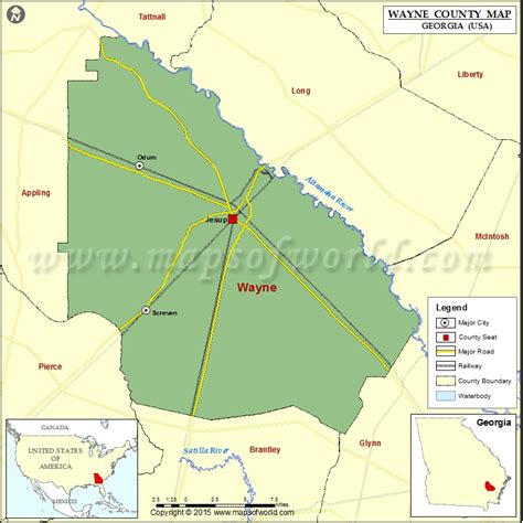 Wayne County Map Map Of Wayne County Georgia