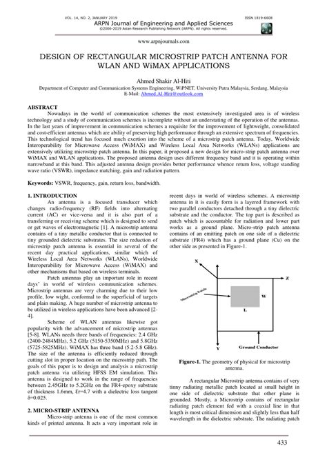 Pdf Design Of Rectangular Microstrip Patch Antenna For Wlan And Wimax