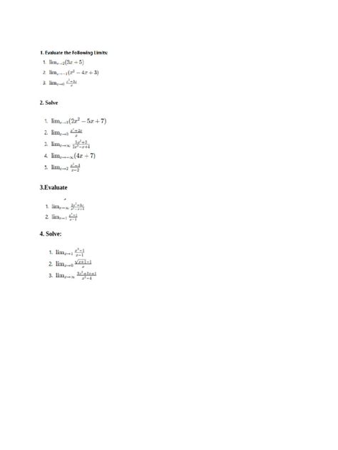Limits Ws Class Test Pdf