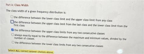 Solved Part A Class Width The Class Width Of A Given