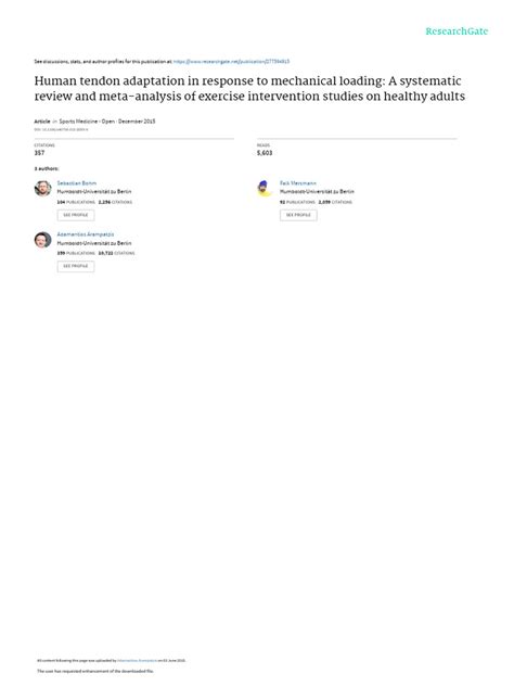 Bohm Et Al 2015 Meta Analysis Tendon Adaptation Pdf Meta Analysis