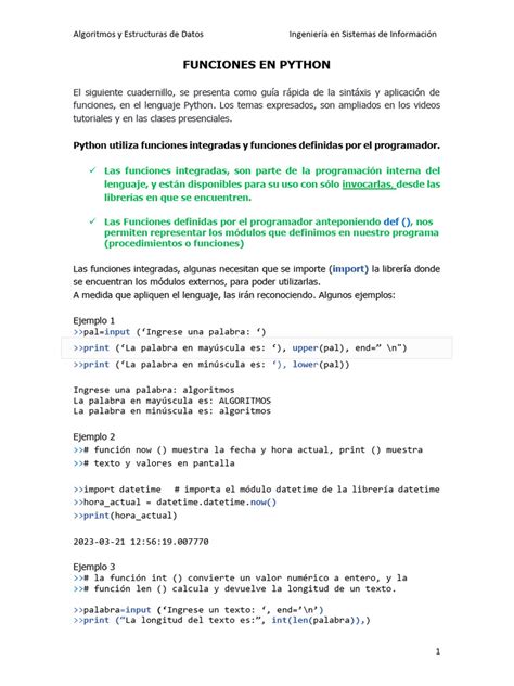 Python Funciones Pdf Python Lenguaje De Programación Algoritmos