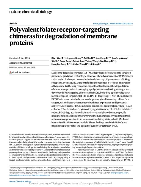 Polyvalent Folate Receptor Targeting Chimeras For Degradation Of
