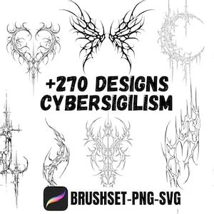 277 Cybersigilism Tattoo Designs Pack Procreate Stamps Neotribal