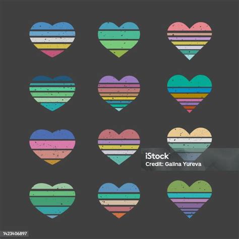 A Set Of Striped Colored Hearts Stock Illustration Download Image Now