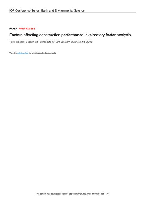 Pdf Factors Affecting Construction Performance Exploratory Factor Analysis