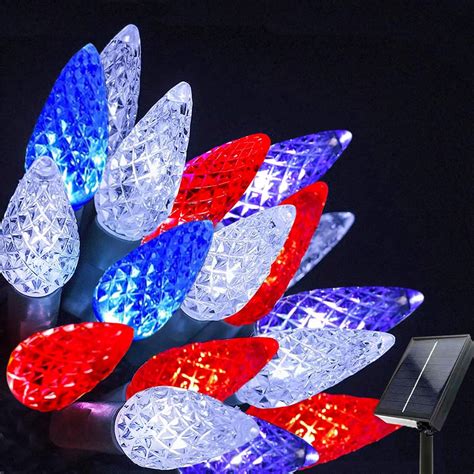 Smatols Solar July 4th Day String Lights 50 Led 8 Modes C6 Red White