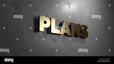 Plans Gold Sign Mounted On Glossy Marble Wall 3d Rendered Royalty
