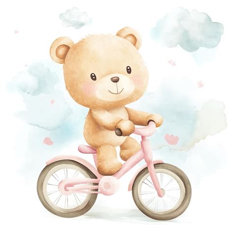 Cute Teddy Bear Riding A Pink Bike Premium Ai Generated Image