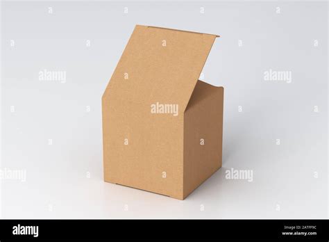 Blank Cardboard Cube T Box With Opened Hinged Flap Lid On White