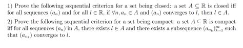 solved 1 prove the following sequential criterion for a set