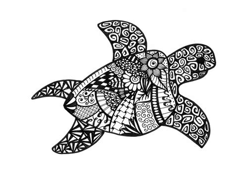 Instant Download Coloring Page Simple Turtle Zentangle 75 Free Sea