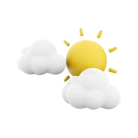3d Rendering Sun Covered By Clouds Icon 3d Render Cloudy Weather With