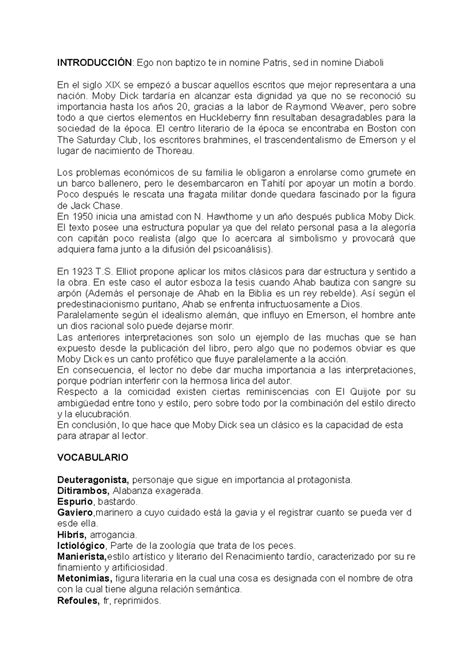 Moby Dick Resumen Moby Dick IntroducciÓn Ego Non Baptizo Te In