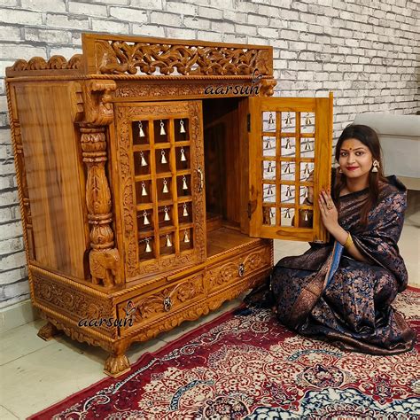 Classic Teakwood Temple With Brass Bells Aarsun
