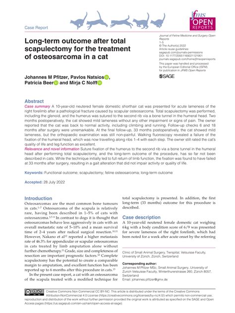 Pdf Long Term Outcome After Total Scapulectomy For The Treatment Of Osteosarcoma In A Cat