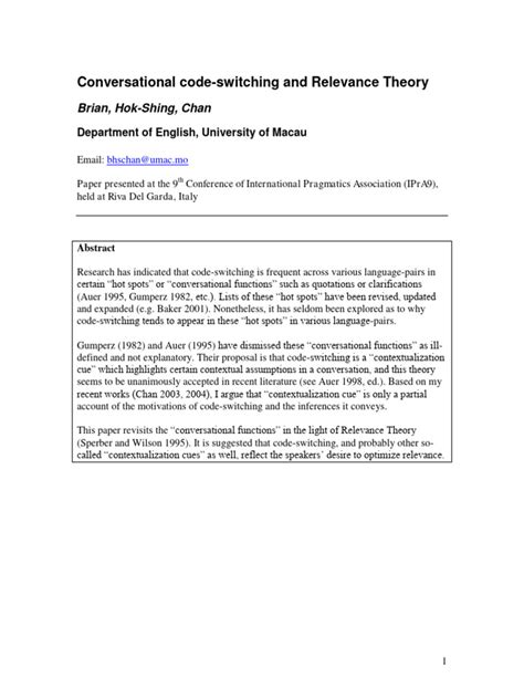 Conversational Code Switching And Releva Download Free Pdf